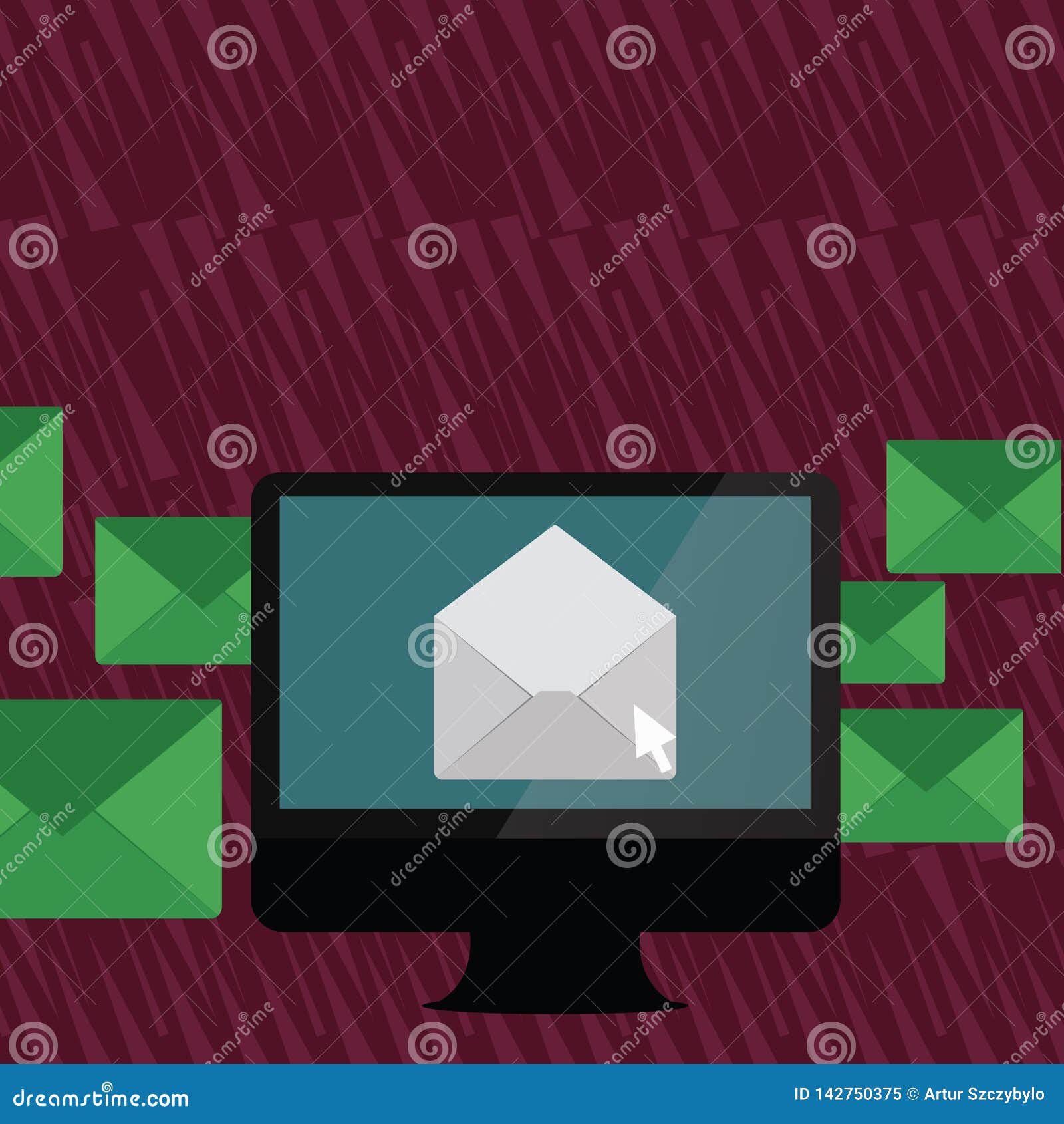 Computer Screen with Open Color Envelope and Small Arrow. Several ...