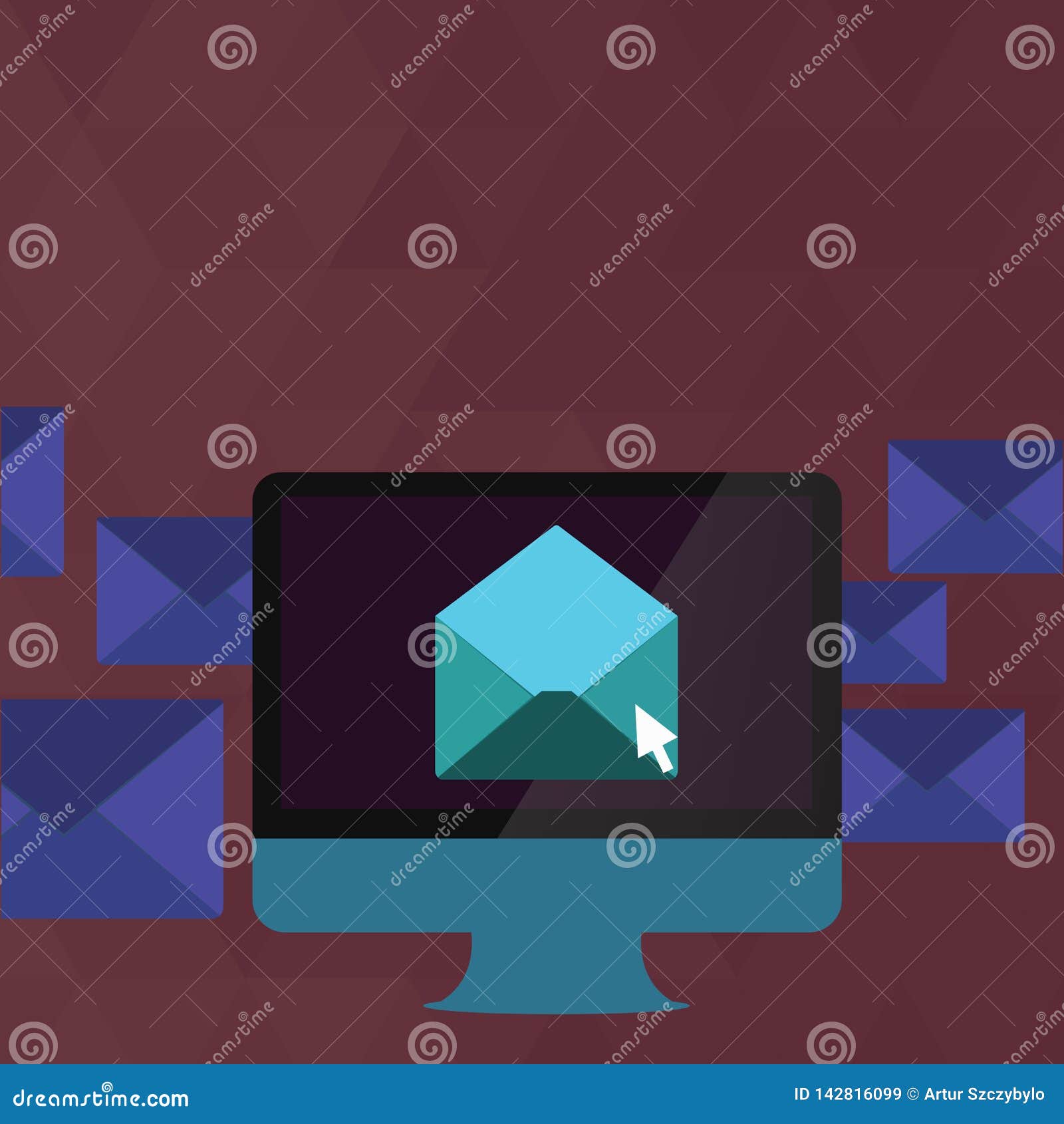 Computer Screen With Open Color Envelope And Small Arrow. Several ...