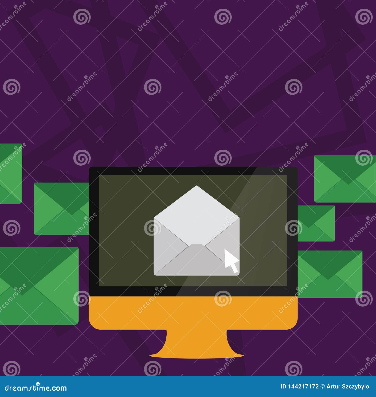 Computer Screen with Open Color Envelope and Small Arrow. Several ...