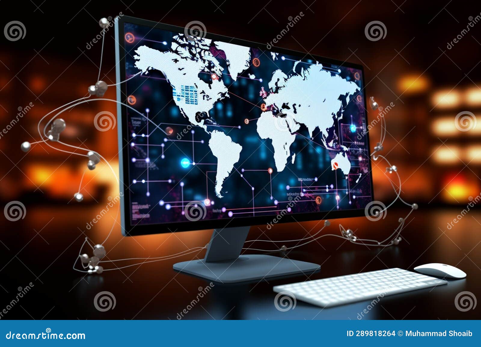 Computer Screen with an Overlay of Network Connection Graphics in the ...