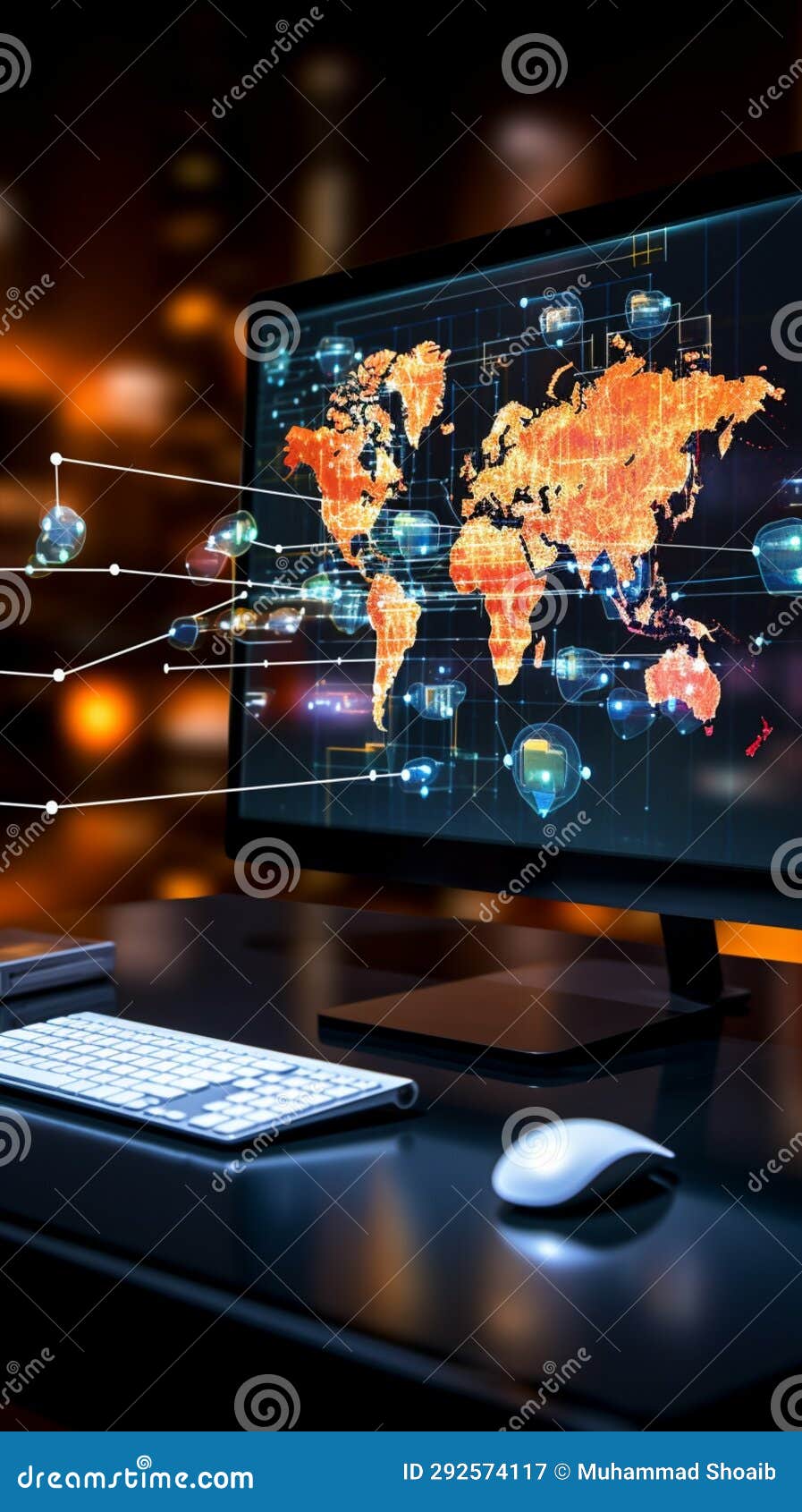 Computer Screen with an Overlay of Network Connection Graphics in the ...