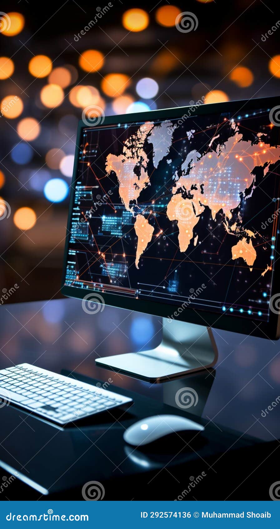 Computer Screen with an Overlay of Network Connection Graphics in the ...