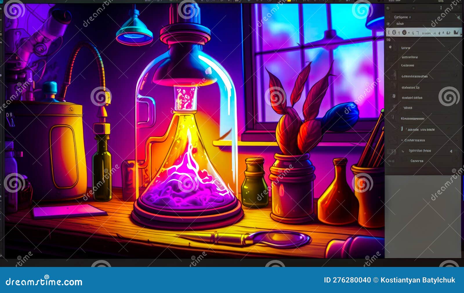 Computer Screen with Picture of Lab with Purple Substance in it ...