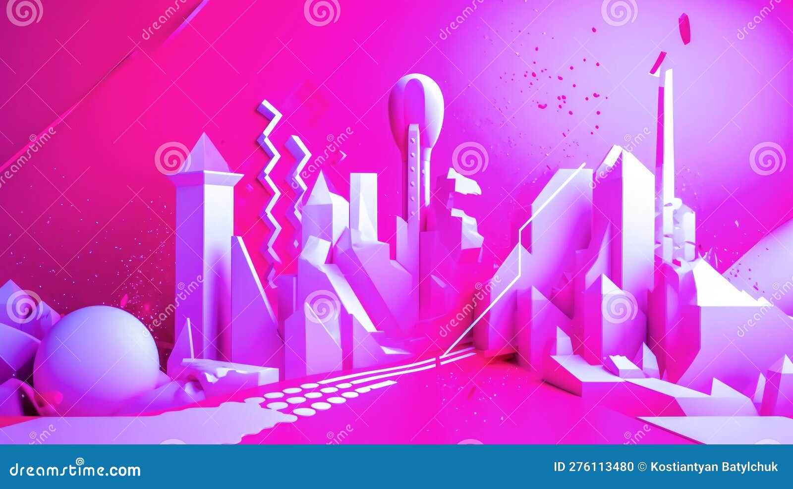 Computer Screen with Pink Background and Pink Cityscape in the ...