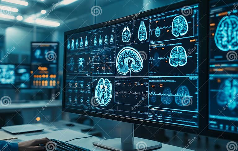 Computer Screen Presents a Detailed Visual Representation of a Brain ...