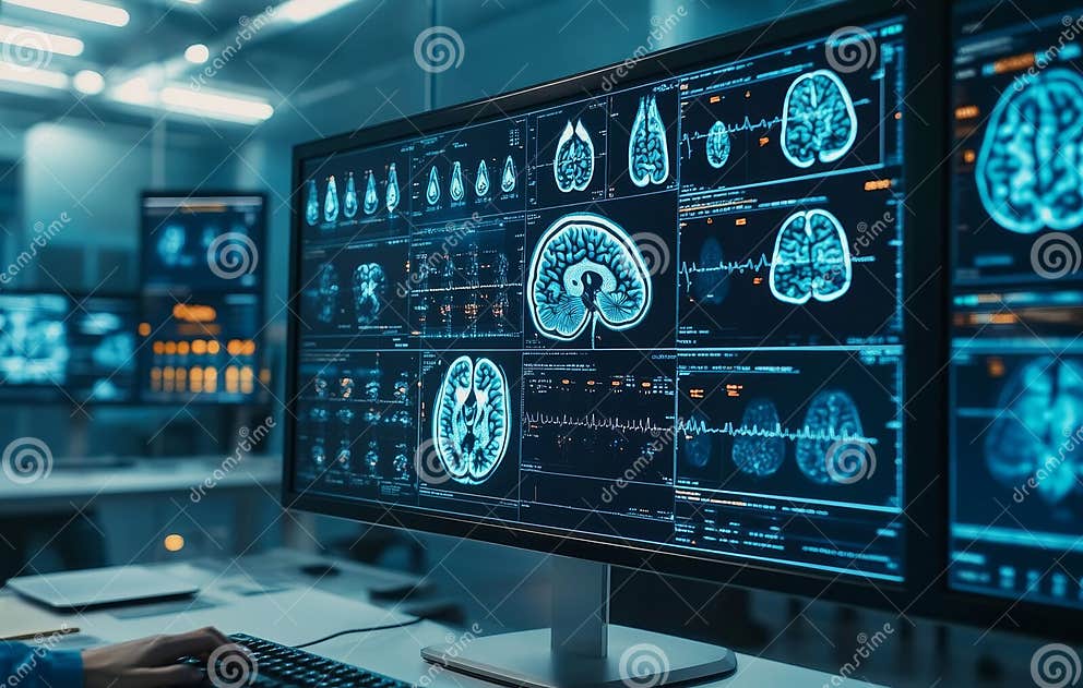 Computer Screen Presents a Detailed Visual Representation of a Brain ...