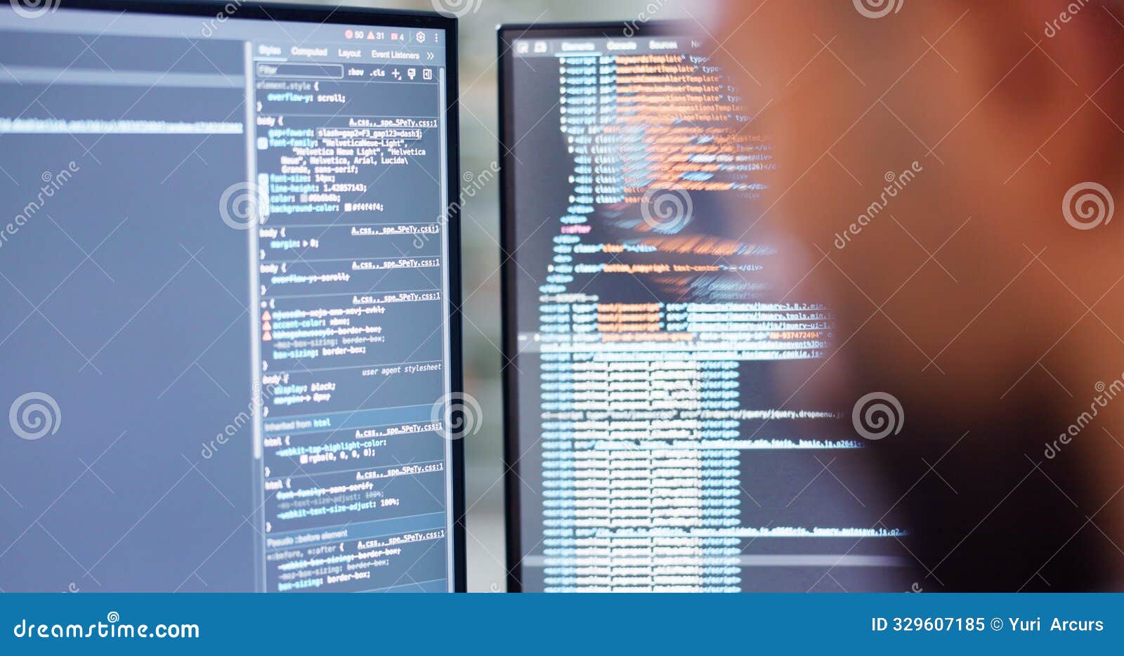 Computer Screen Programming And Web Development With Person In Office For Coding Script