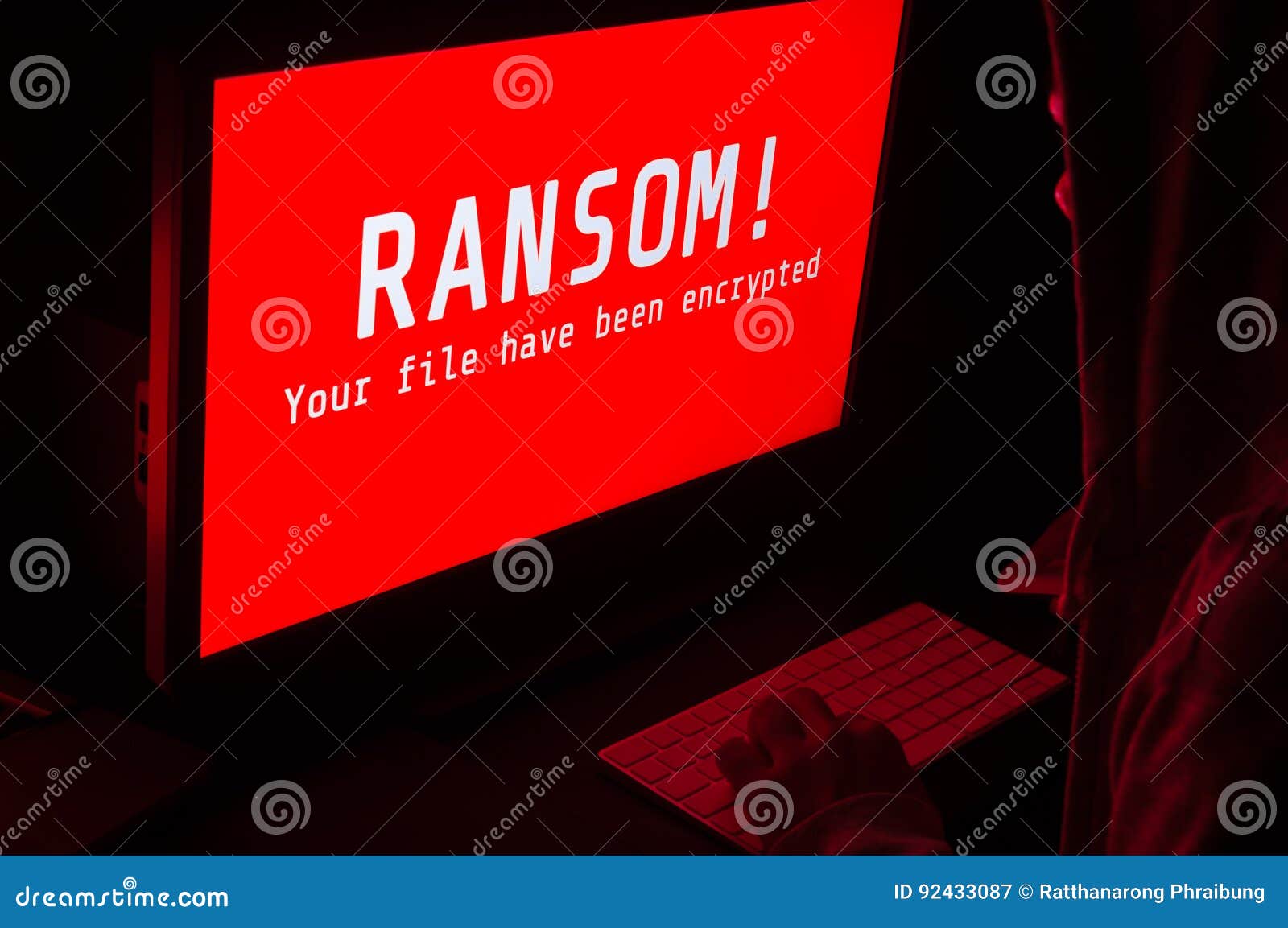 Computer Screen with Ransomware Attacks Alert in Red and a Man K Stock ...