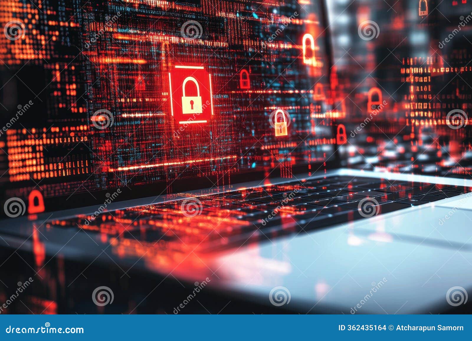 A Computer Screen with a Red Lock Symbol on it, Caution and Security ...