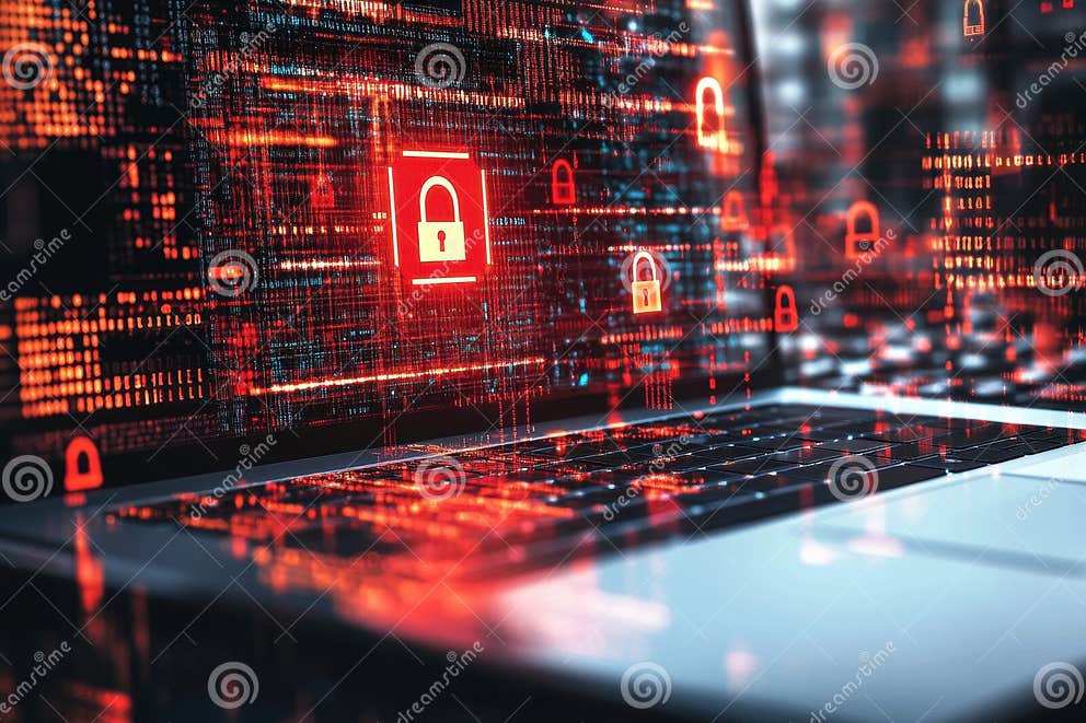 A Computer Screen with a Red Lock Symbol on it, Caution and Security ...