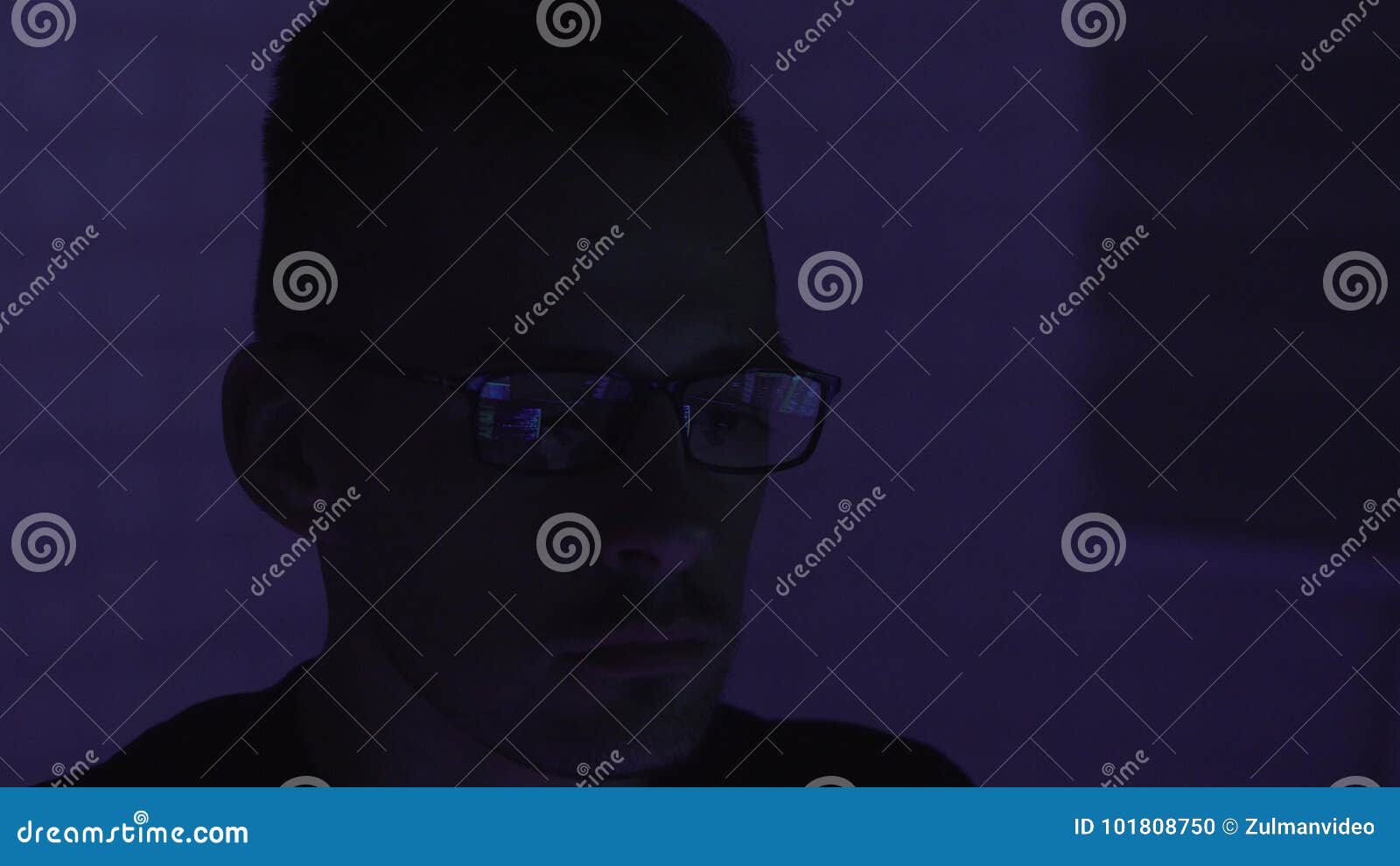 Computer Screen Reflection in Programmer`s Glasses Stock Footage ...