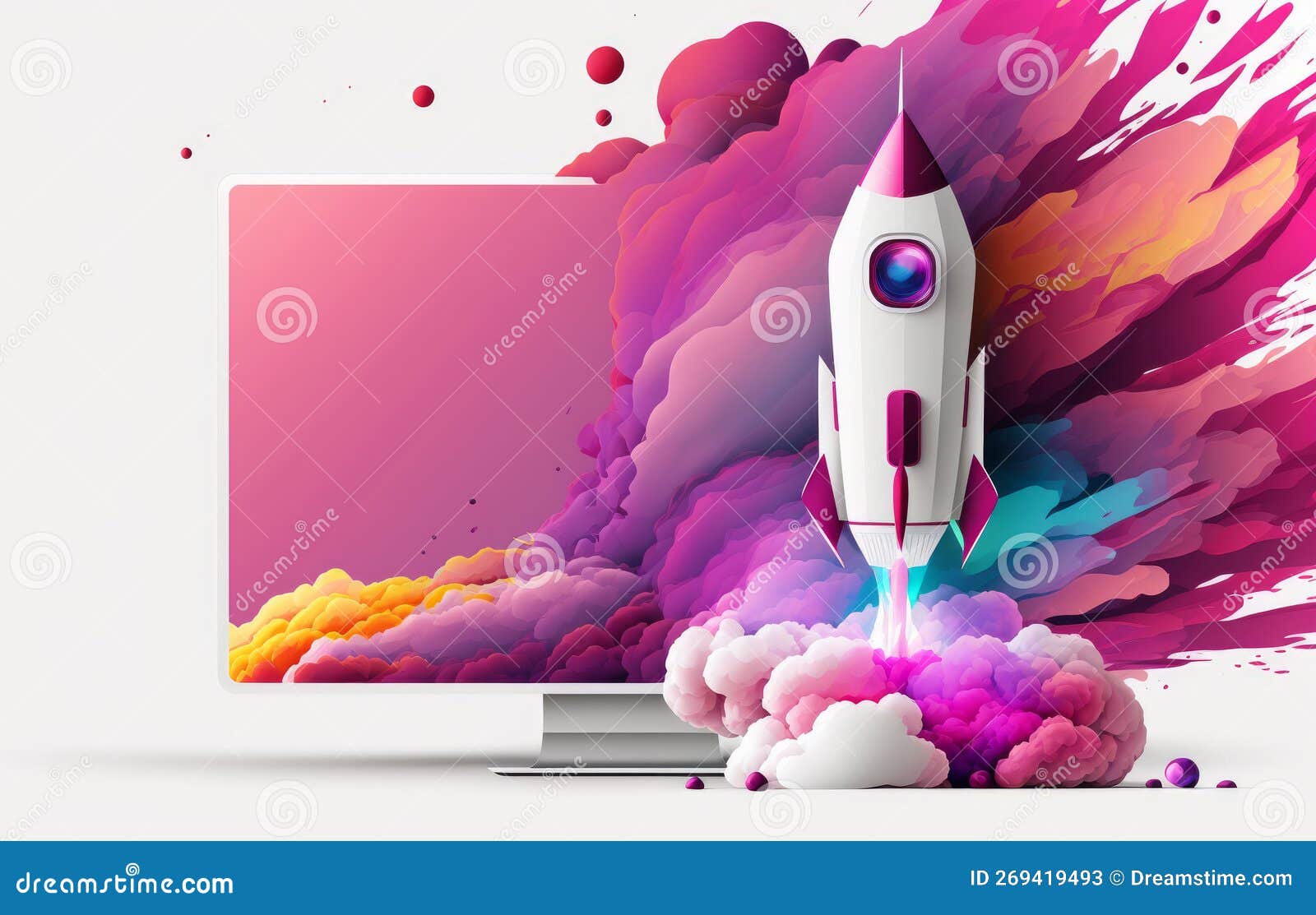 Computer Screen with Rocket Flying Out of it. Generative AI Stock Image ...