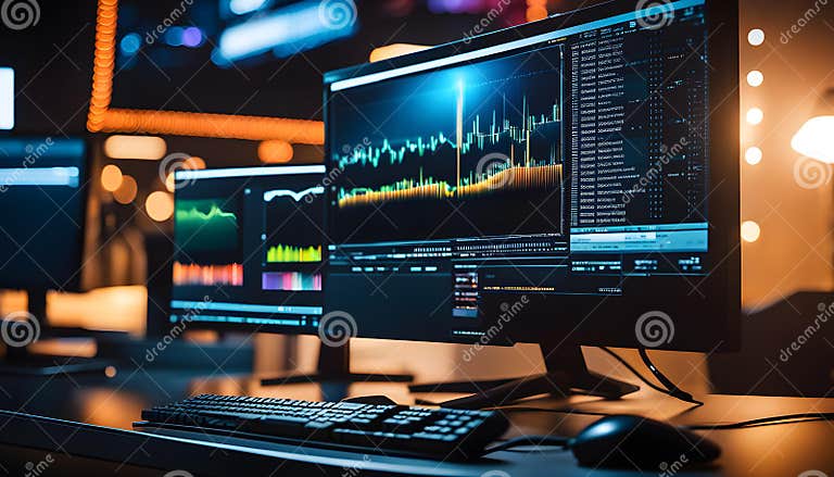 Computer Screen with Running Program Code, Close-up of Computer ...