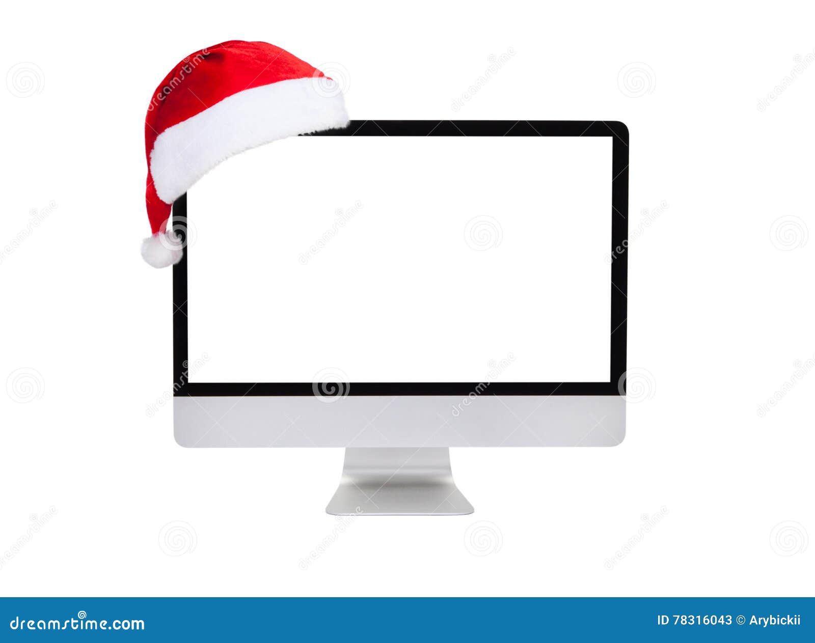 Computer Screen in Santa Hat Stock Image - Image of electronics, copy ...