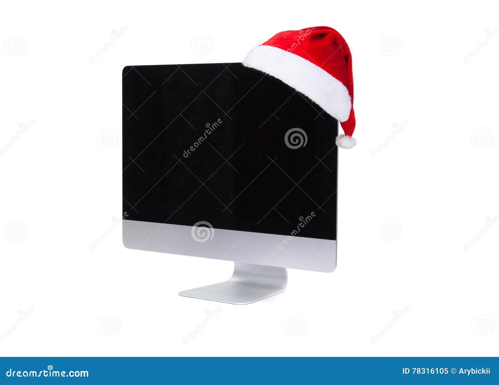 Computer Screen in Santa Hat Stock Image - Image of television ...