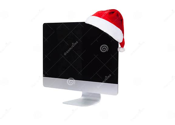 Computer Screen in Santa Hat Stock Image - Image of television ...