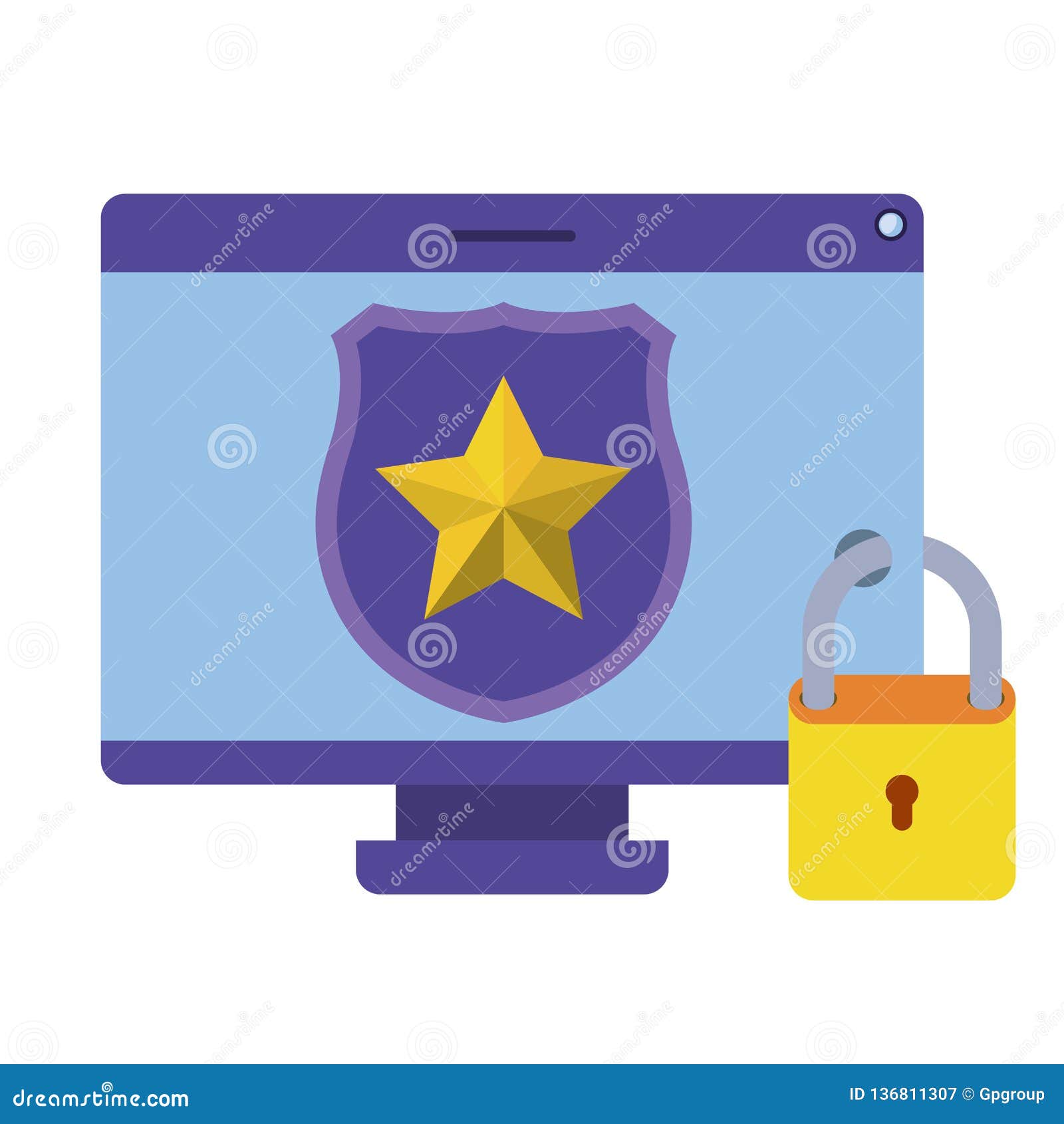 Computer Screen with Shield and Padlock Isolated Icon Stock Vector ...