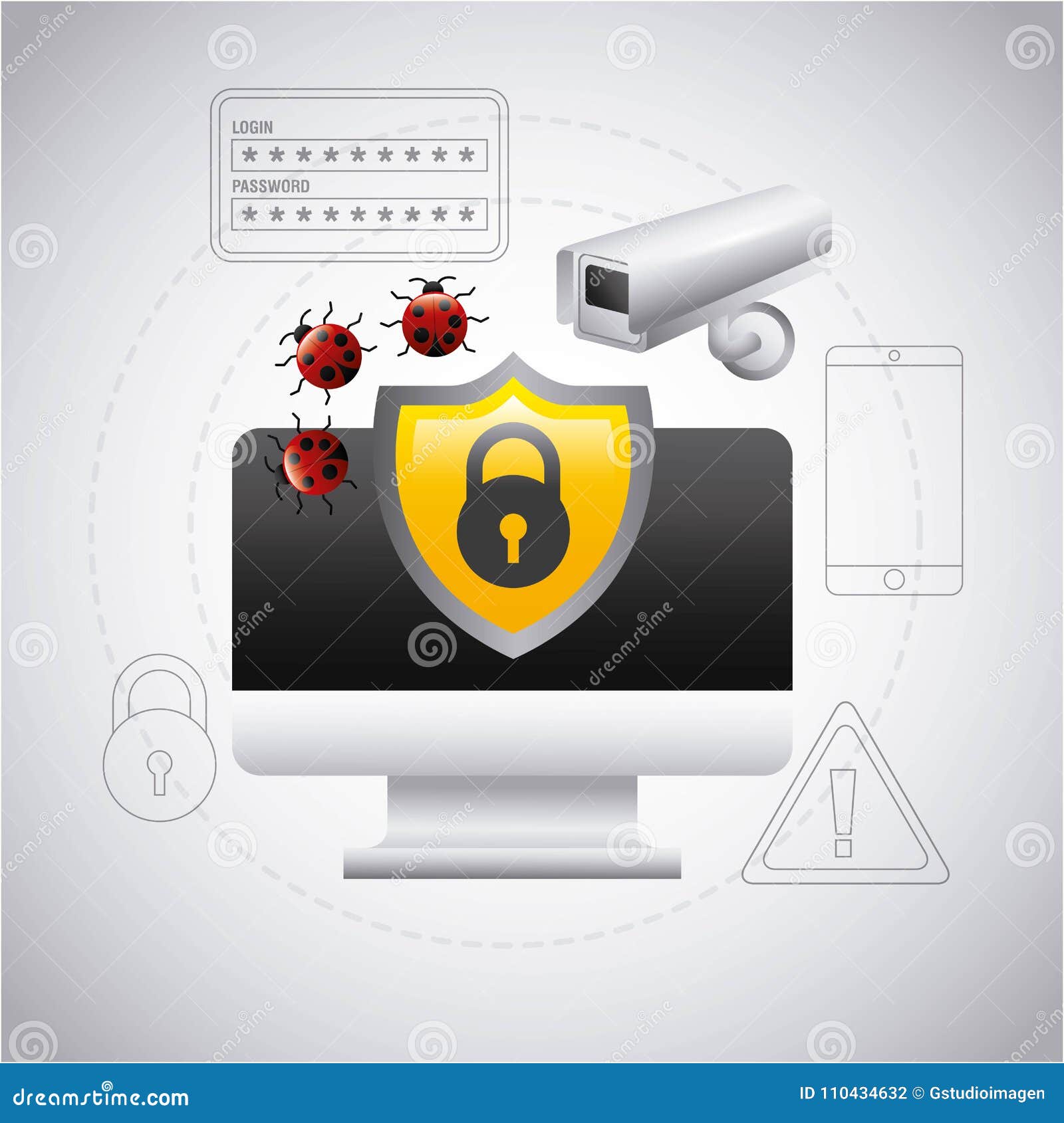 Computer Screen Shield Protection Security Virus Camera Stock Vector ...