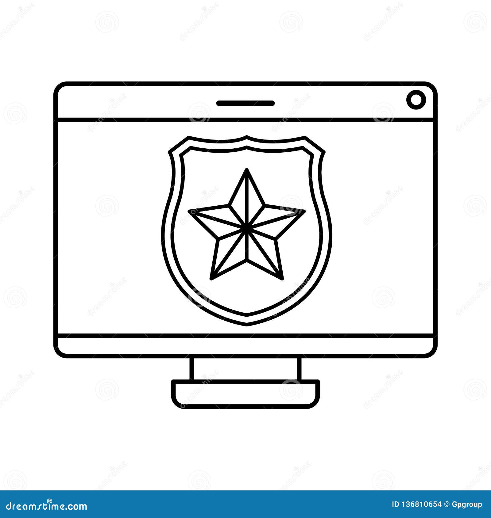 Computer Screen with Shield and Star Isolated Icon Stock Vector ...