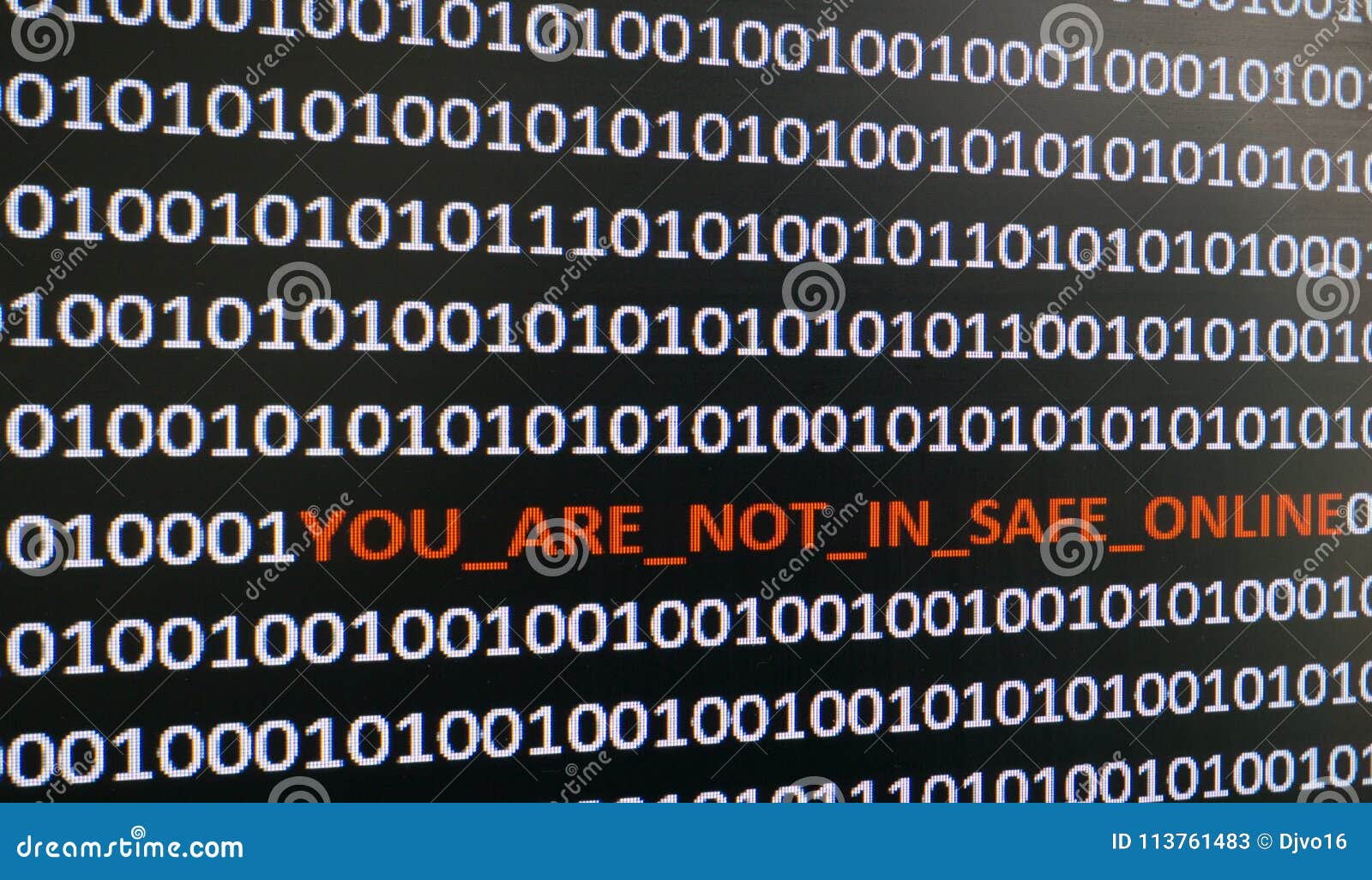 Computer Screen Shot With Binary Code And Warning Text Concept For