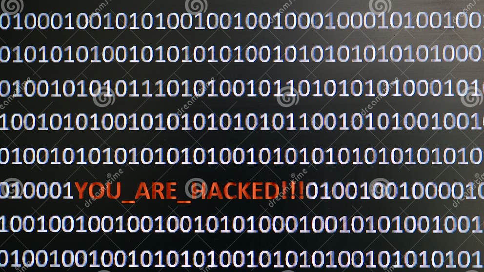 Computer Screen Shot with Binary Code and Warning Text, Concept for ...