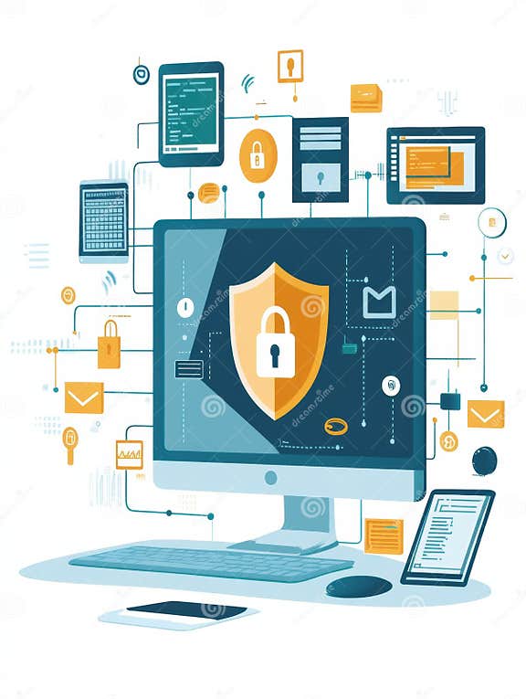 The Computer Screen Showcases a Shield with a Lock Icon, Representing ...