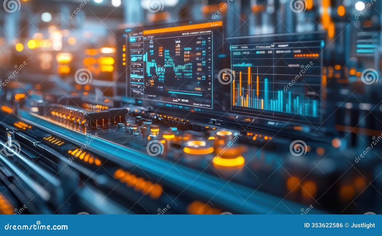 Computer Showing Production Data and Statistics in a Manufacturing ...