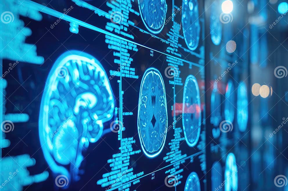 A Computer Screen Showing a Detailed Brain Scan Displaying Neural Activity, Artificial ...