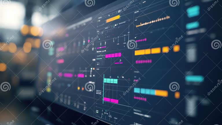 Computer Screen Showing Futuristic User Interface with Analytics and Data Visualization in ...
