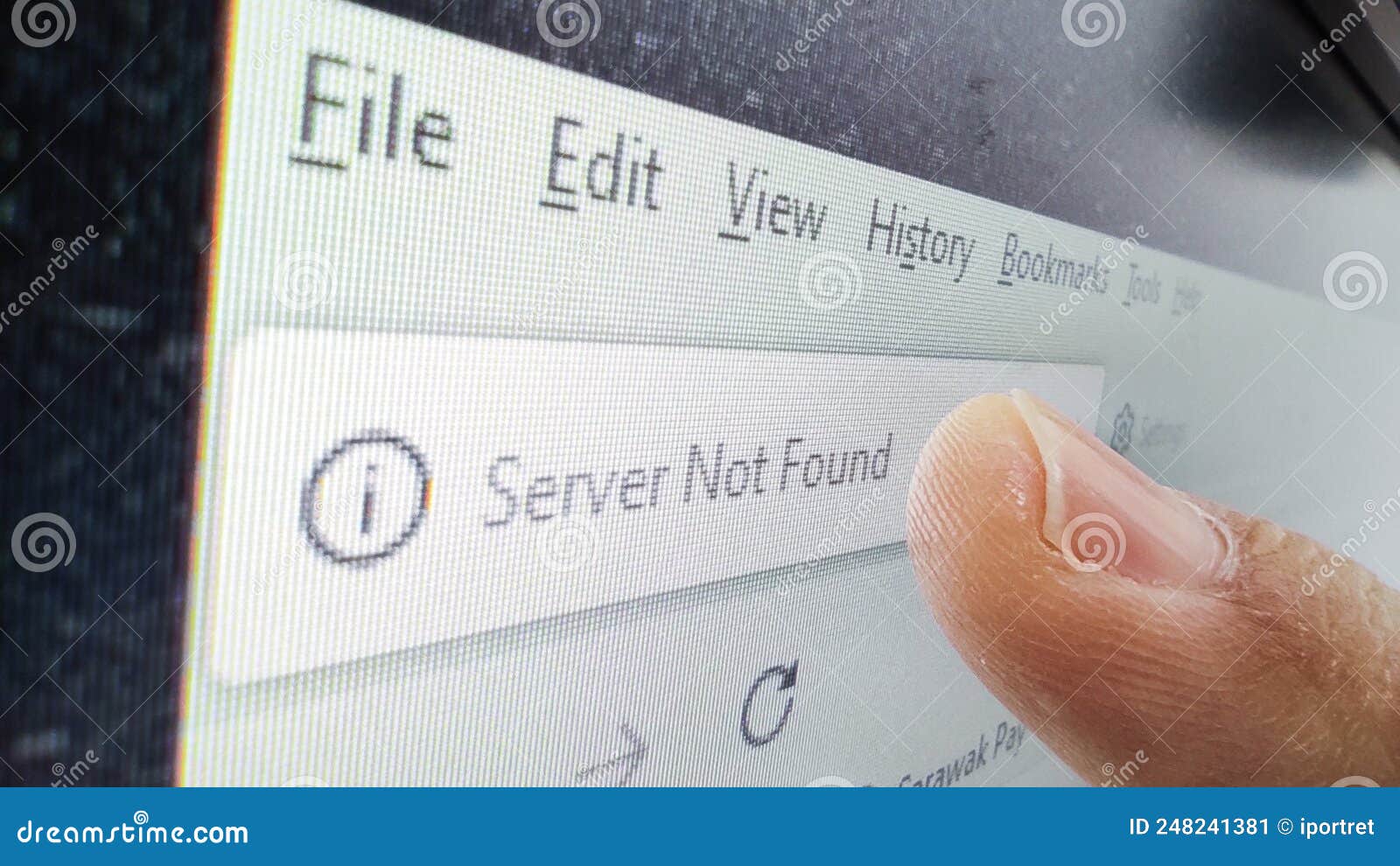 Computer Screen Showing System Down. Finger Pointing at Browser Stock ...