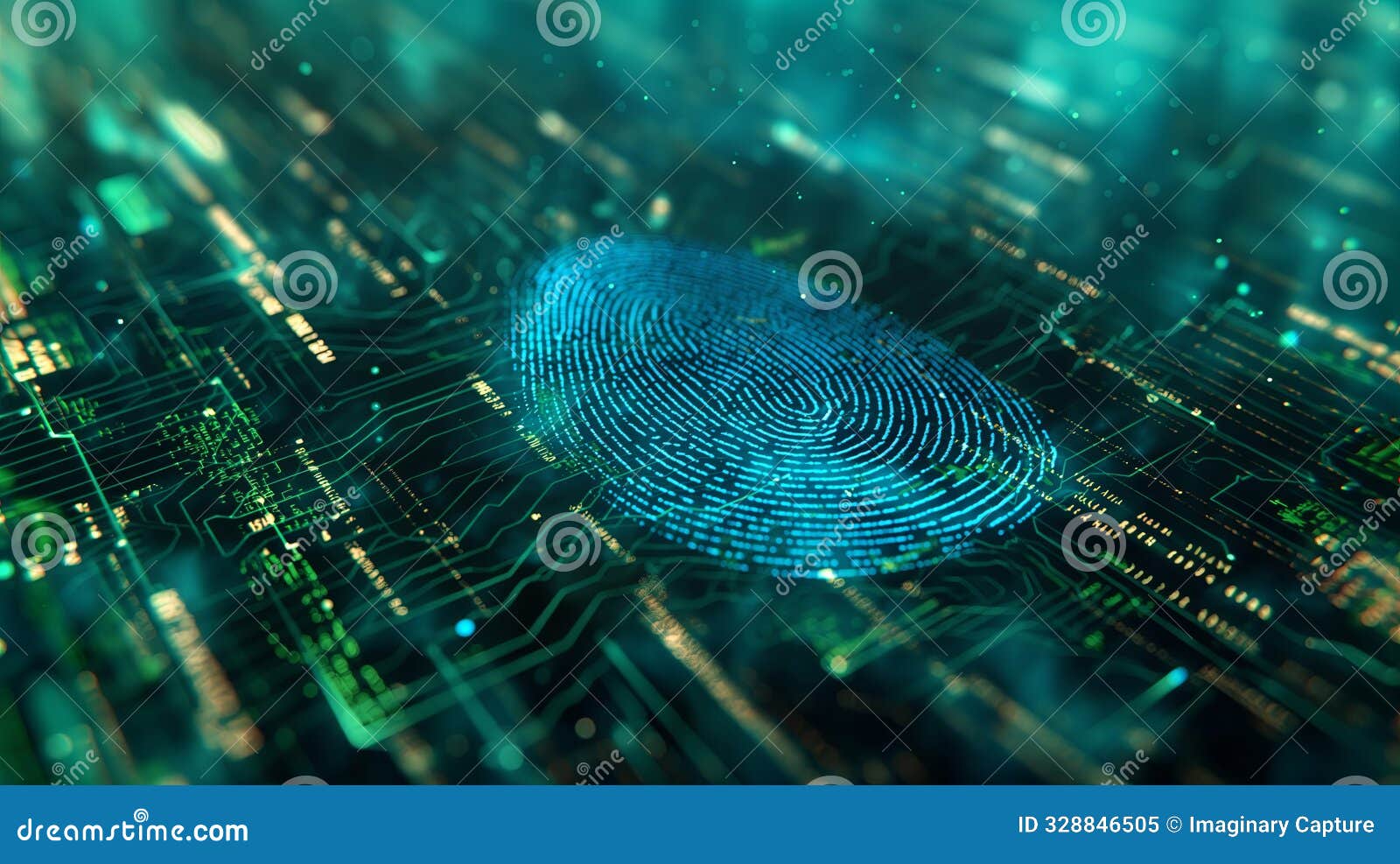 A Computer Screen Shows a Fingerprint on a Blue Background. Digital ...