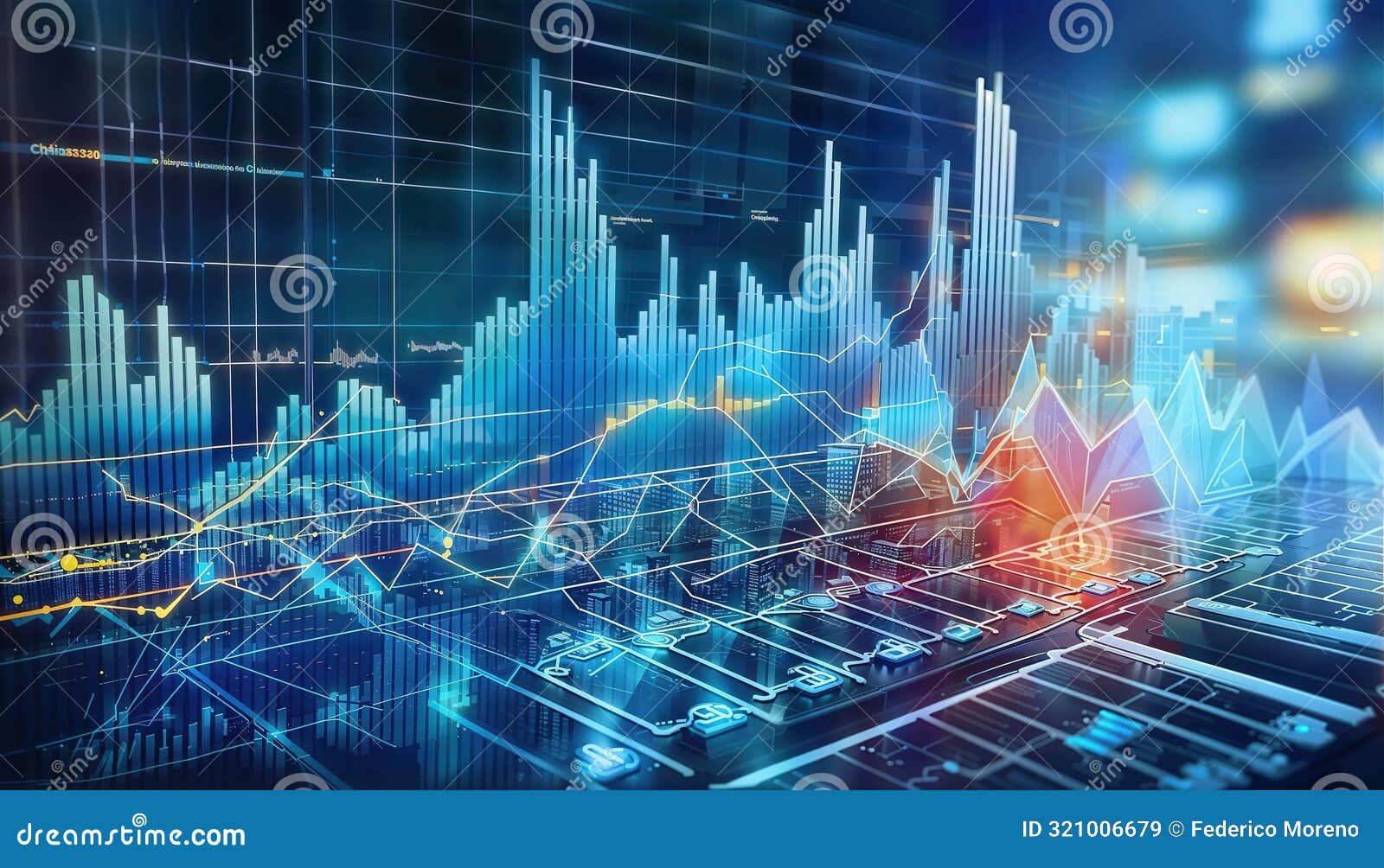 A Computer Screen Shows a Graph with Many Lines and Numbers Stock ...