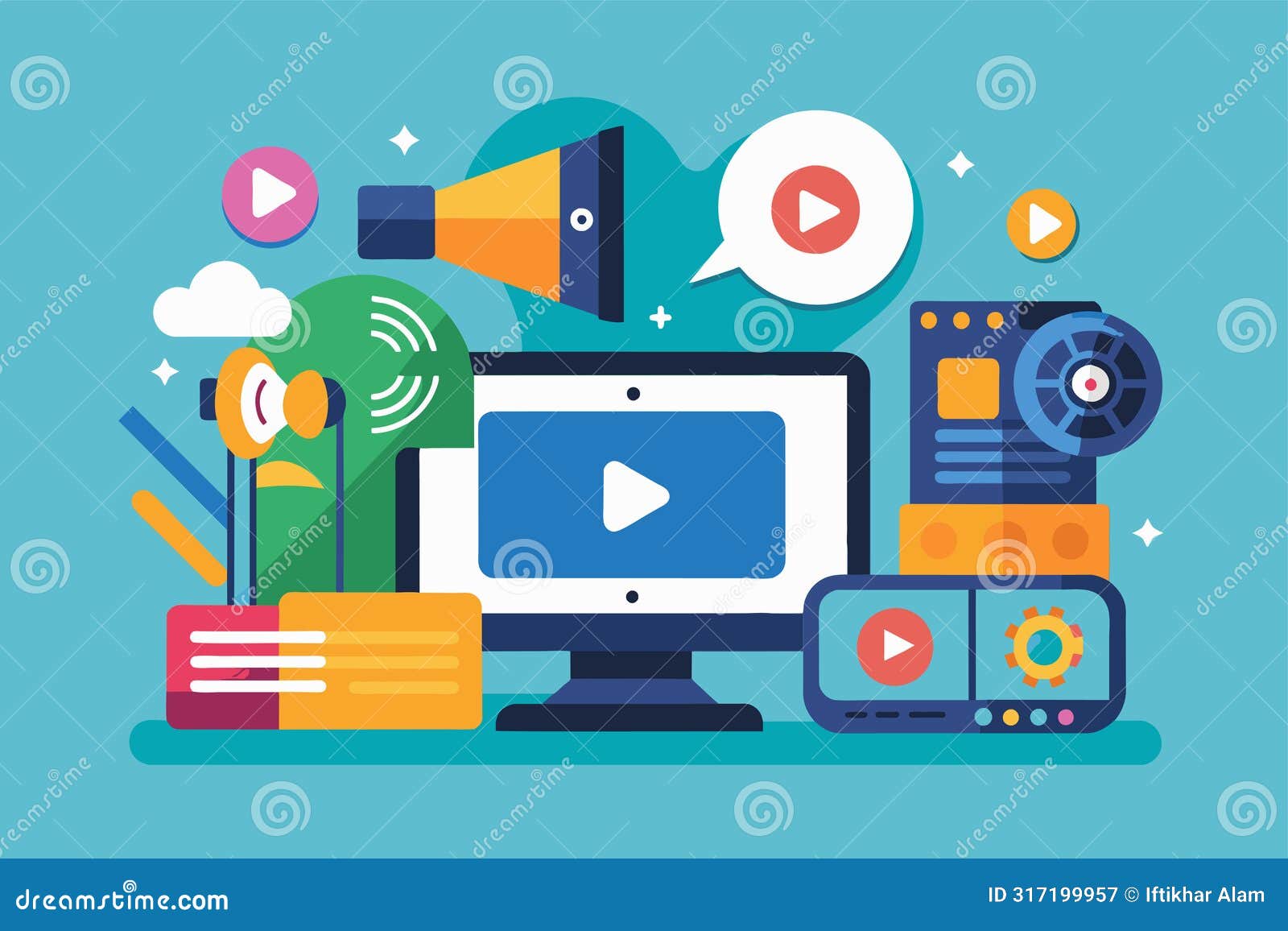 A Computer Screen Sits among Different Devices in a Simple and ...