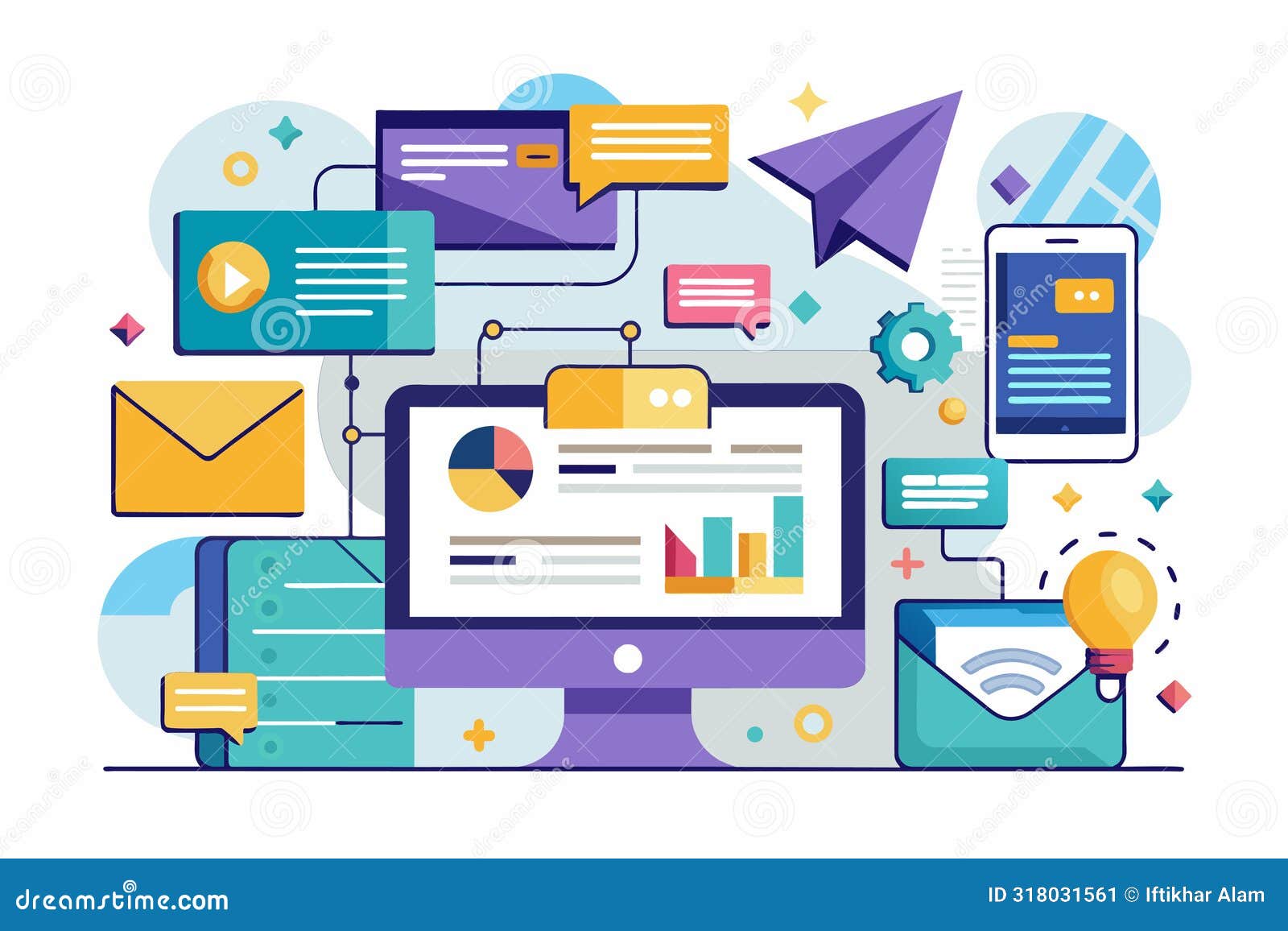 Computer Screen Surrounded by Various Icons Representing Different ...