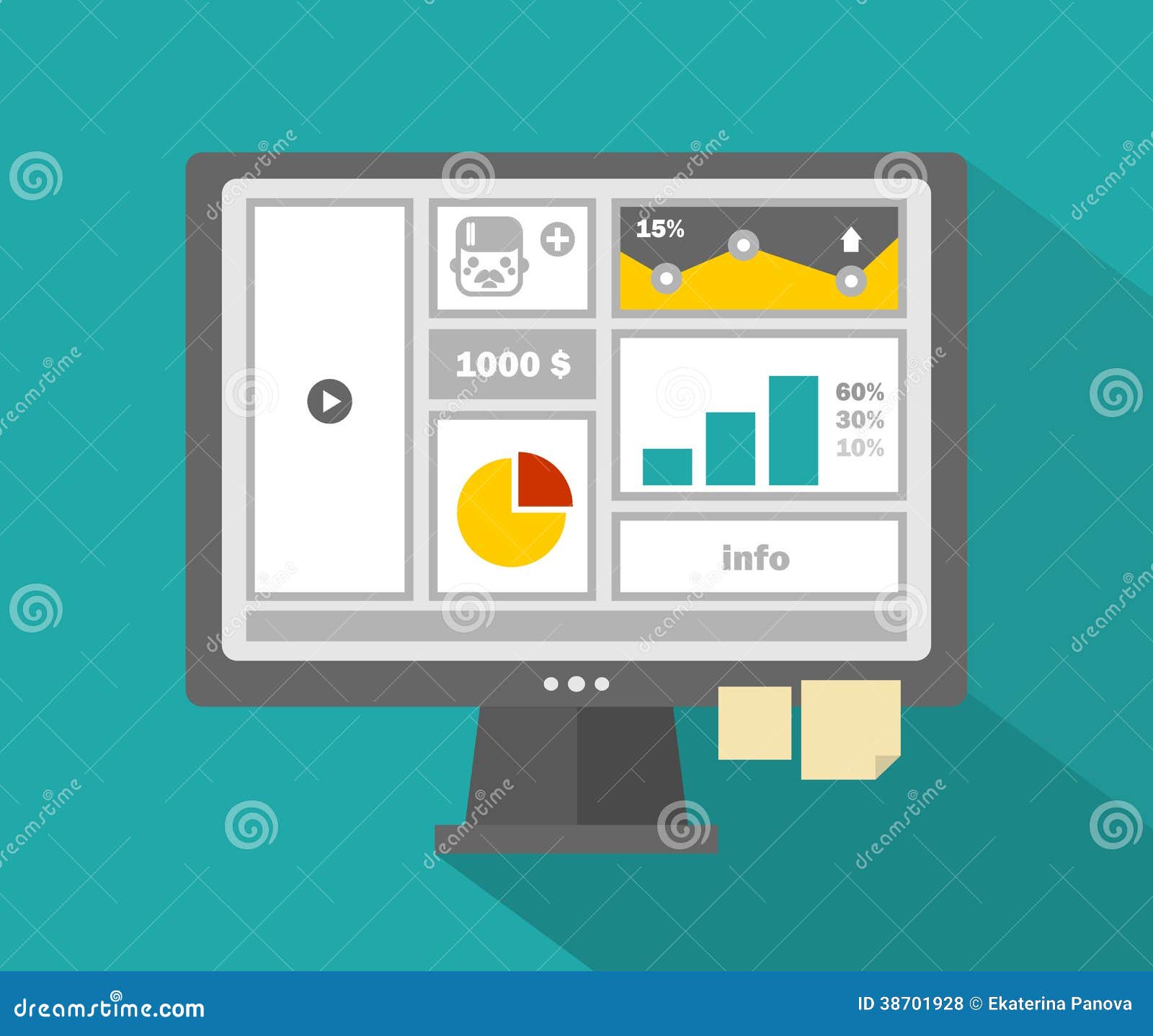 Computer Screen on the Table. Stock Vector - Illustration of digital ...