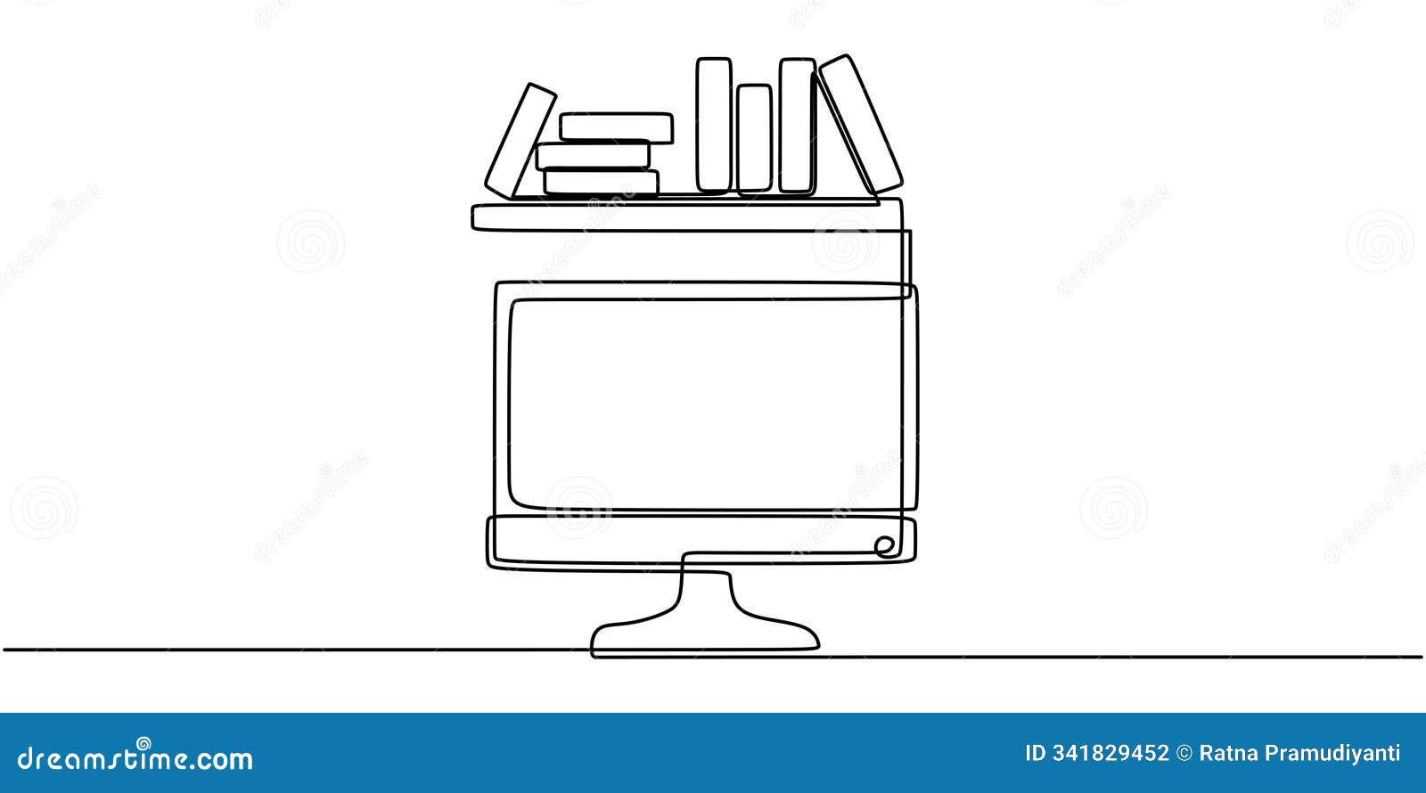 Computer Screen with Teaching Materials in Continuous Line Drawing ...
