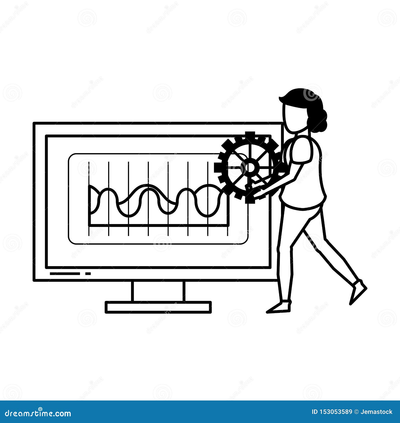 Computer Screen Technology Hardware Cartoon in Black and White Stock ...