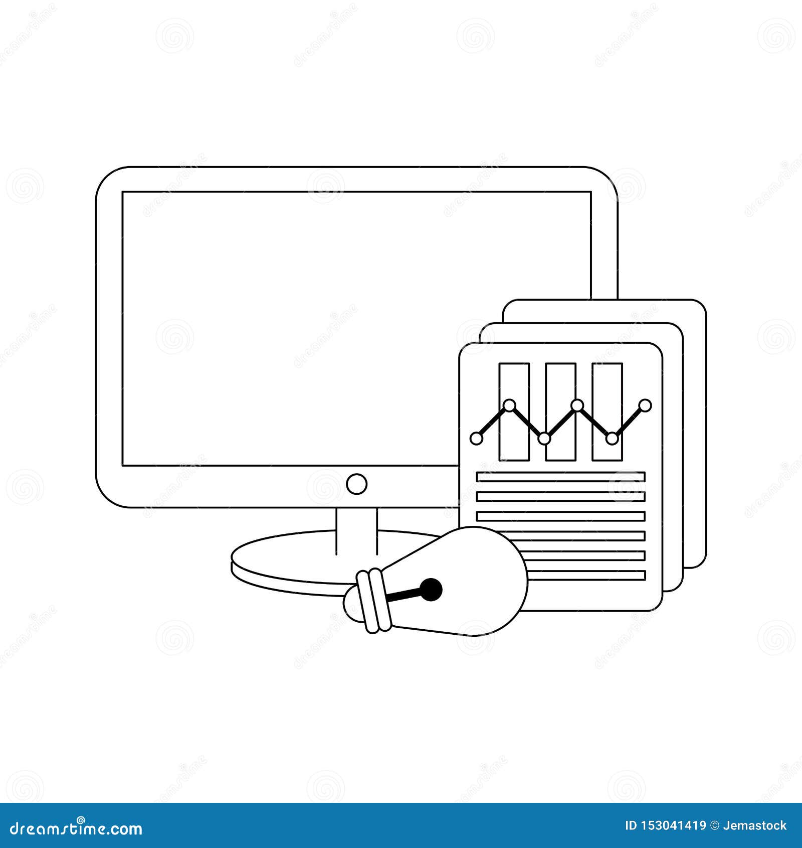 Computer Screen Technology Hardware Cartoon in Black and White Stock ...