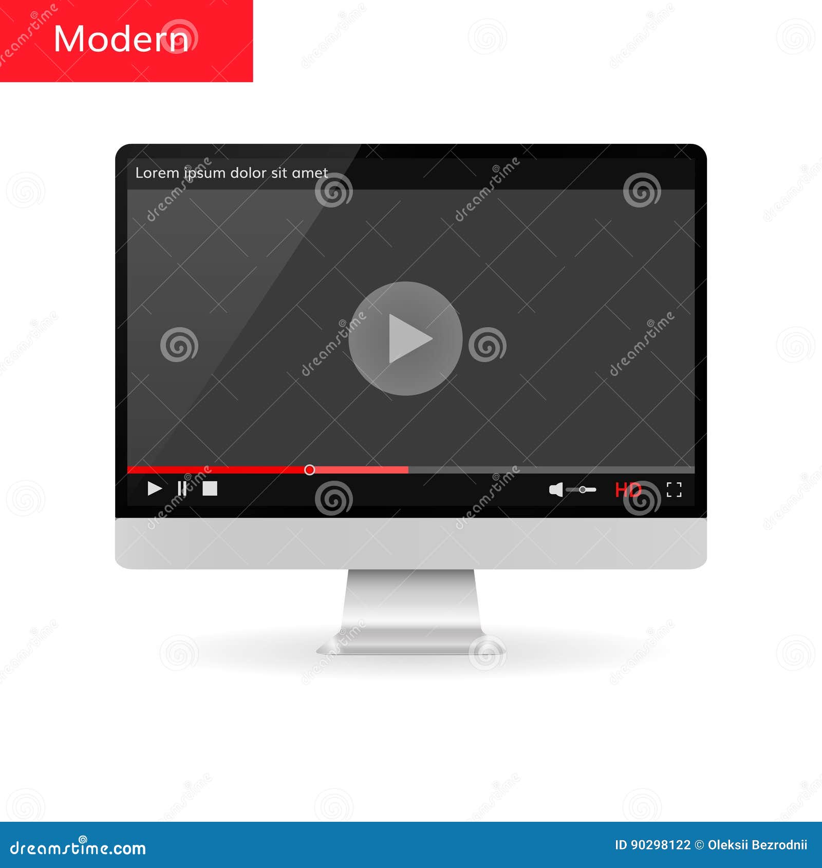 Computer Screen with Video Modern Player Stock Vector - Illustration of ...