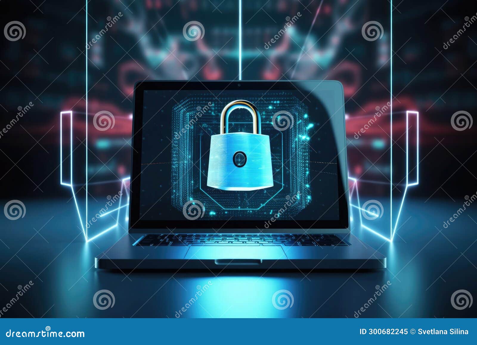 Computer Screen with Virtual Lock Image Security, Cybersecurity Stock ...