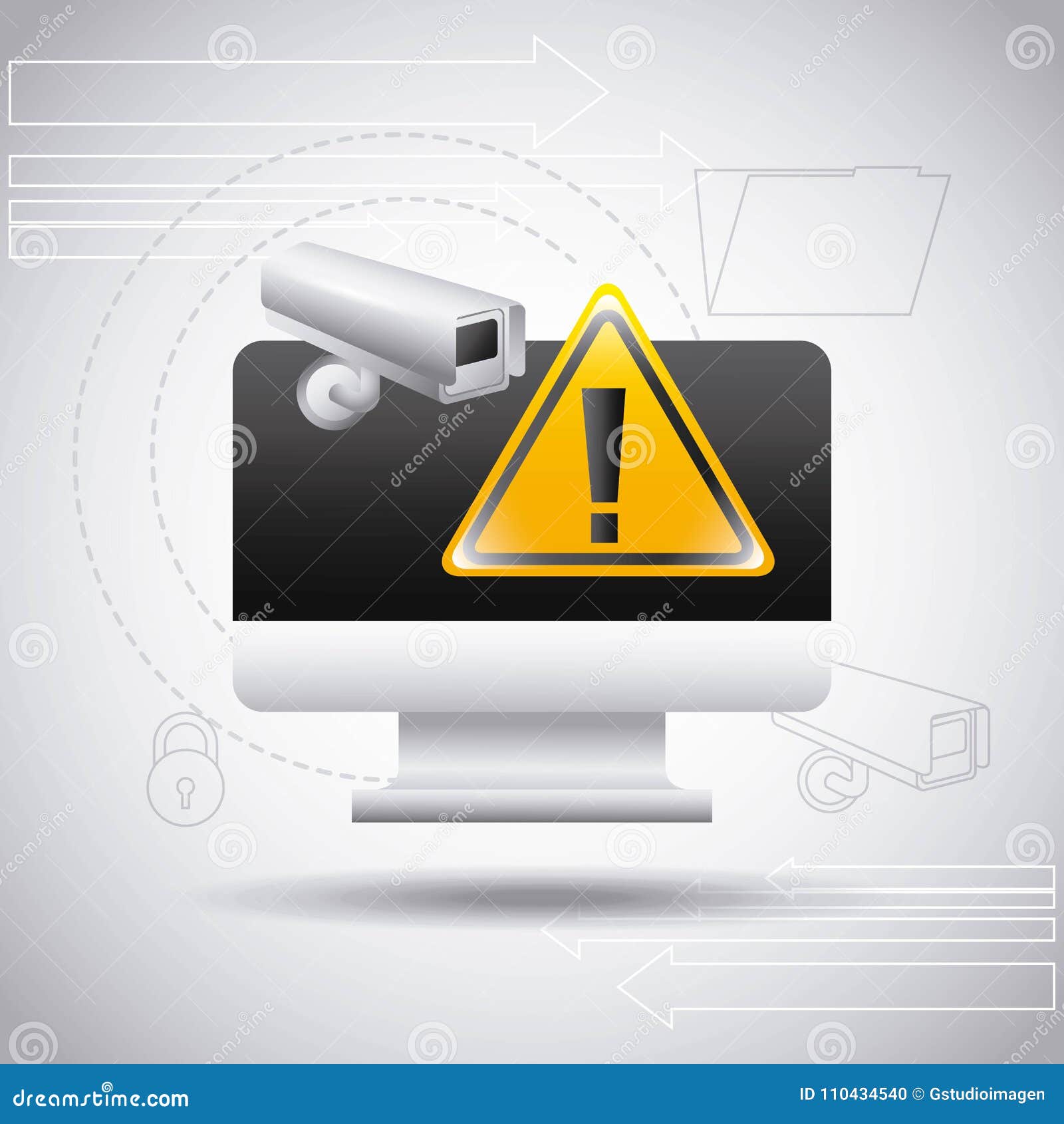Computer Screen Warning Alert Surveillance Camera Stock Vector ...