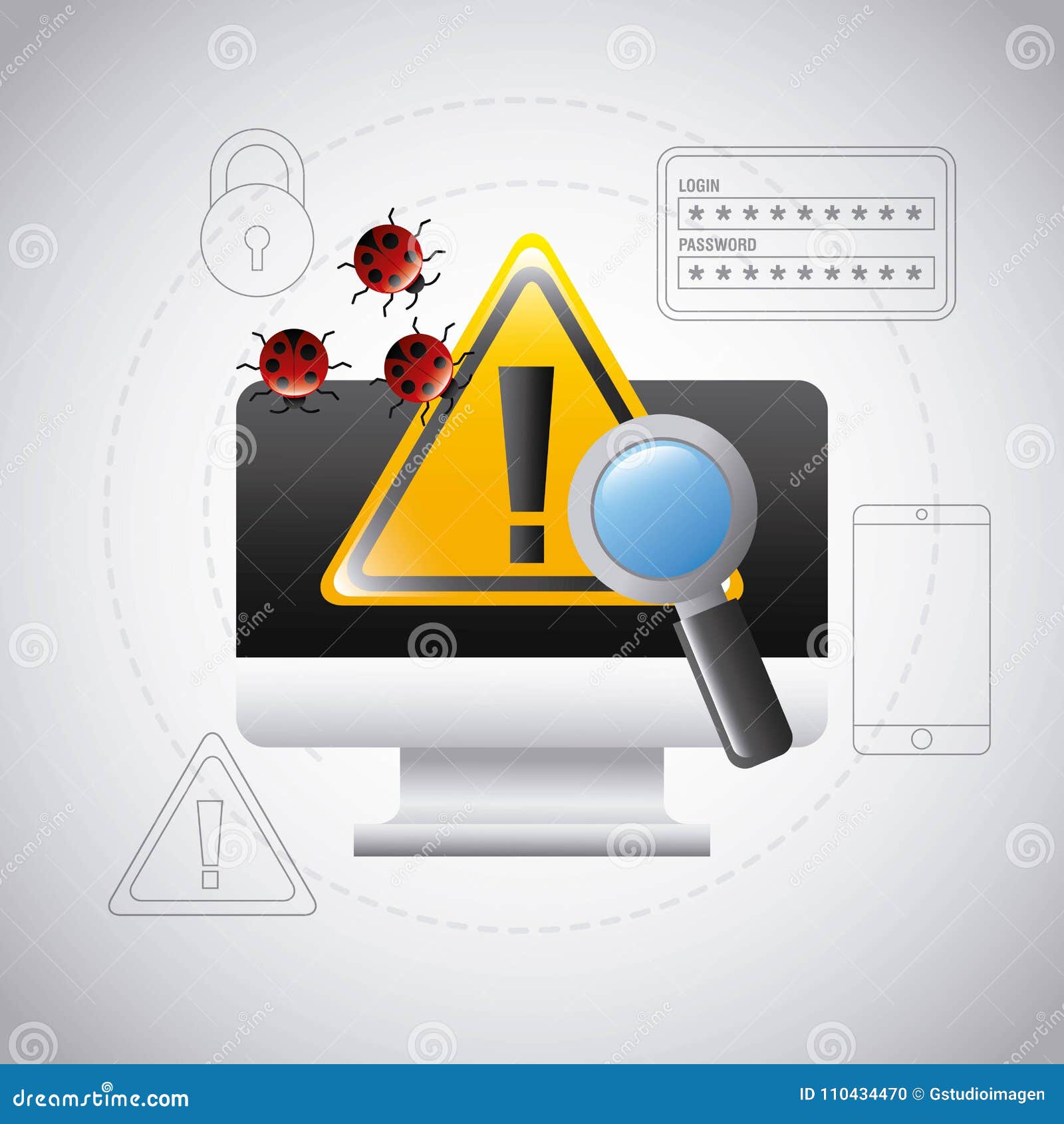 Computer Screen Warning Virus Search Technology Stock Vector ...
