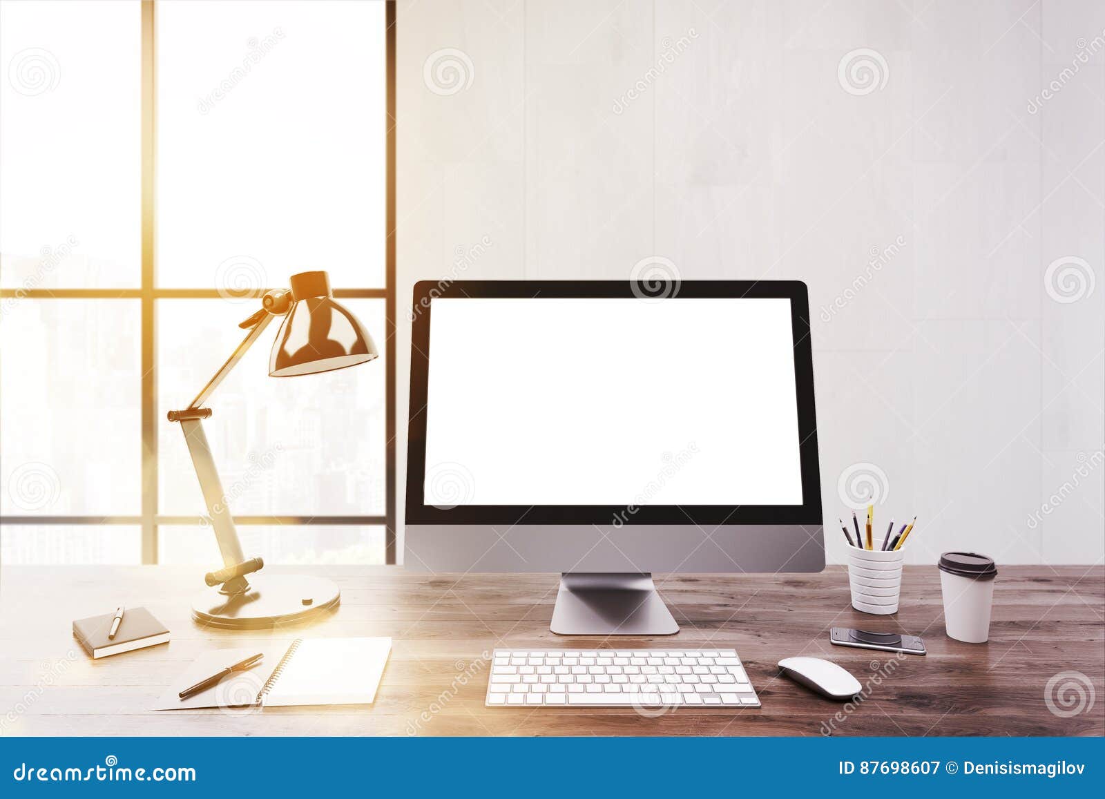 Computer Screen, White Wall, Toned Stock Illustration - Illustration of ...