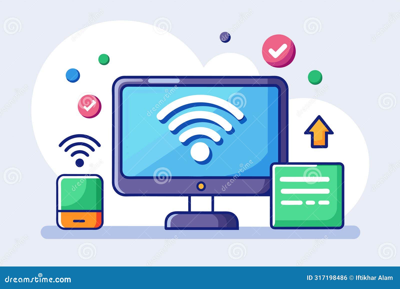 Computer Screen With Wifi Symbol, Indicating Connection To Wifi Network ...