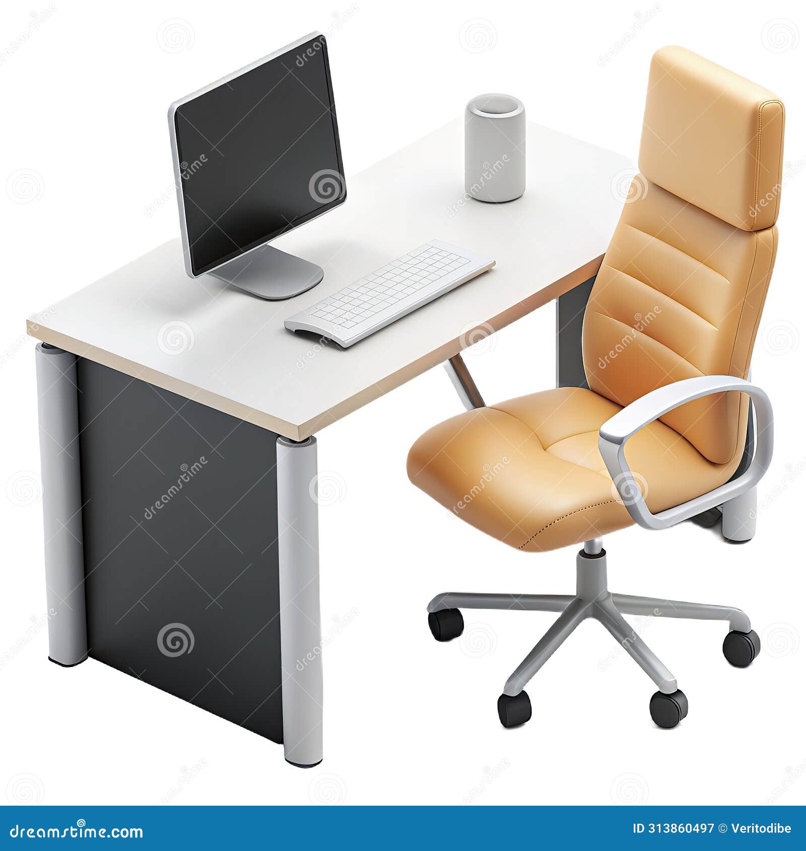 Minimalist Office Design with Computer, Desk and Office Chair. 3d ...