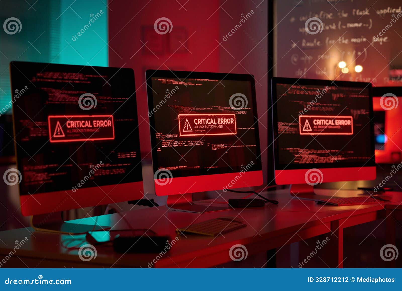 Computer Screens with Emergency Alert Stock Photo - Image of cyber ...