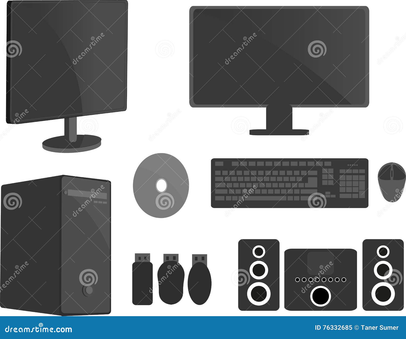 Computer Screens and Equipments Stock Vector - Illustration of screen ...