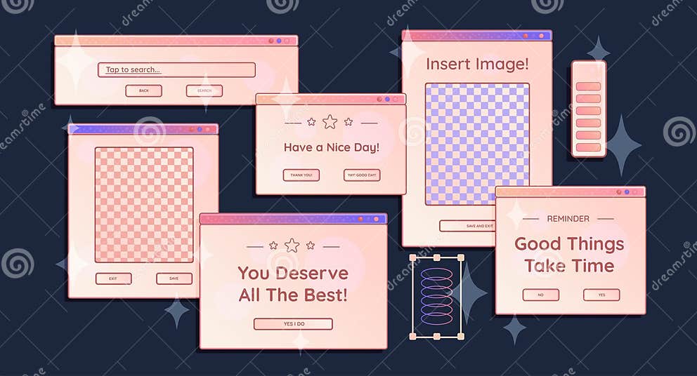 Computer Screens, Opened Windows with Short Phrases and Elements ...