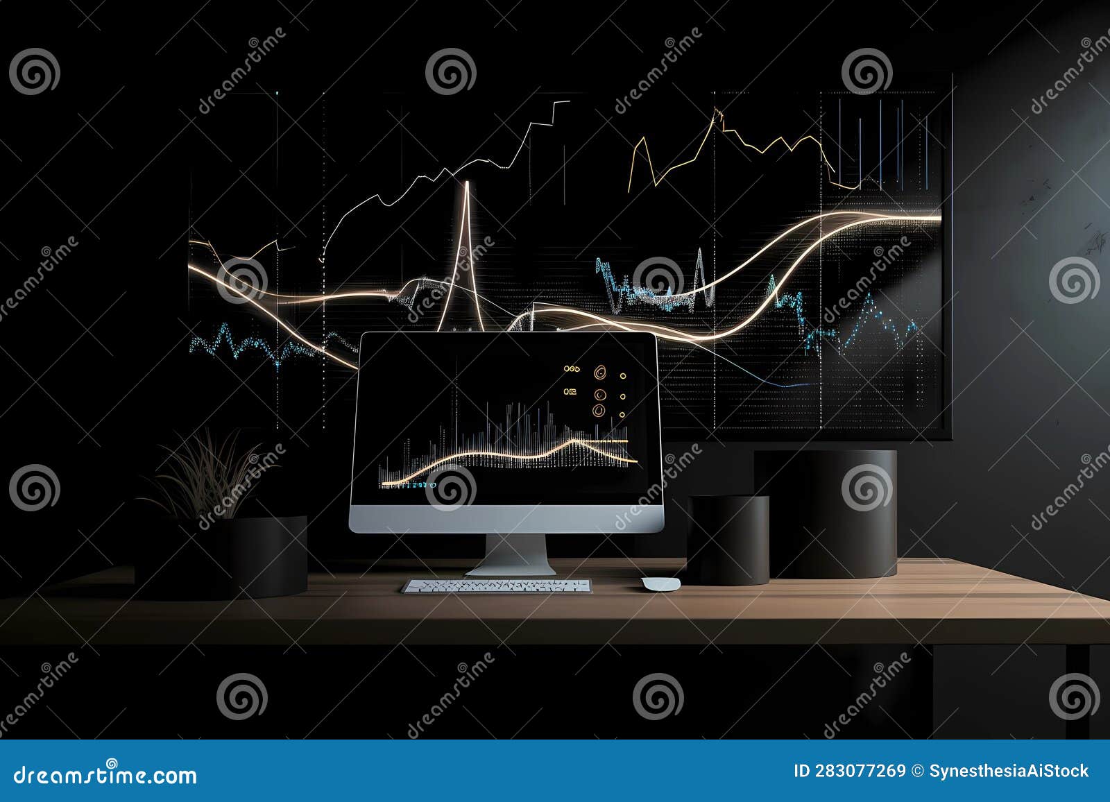 Computer Screens Showing Data and Graphs in a Control Room or High End ...