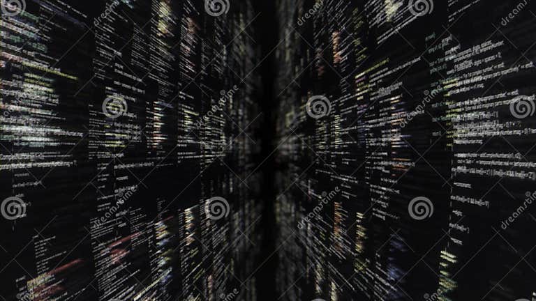 Computer Script Being Typed Endlessly on Black Background. Animation ...